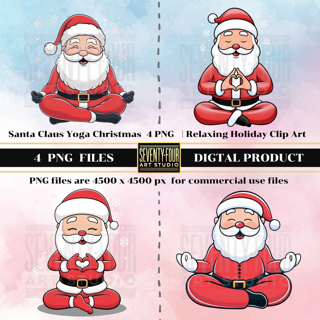 Santa Claus Yoga Christmas 4 PNG Files for Holiday | Relaxing Holiday ...