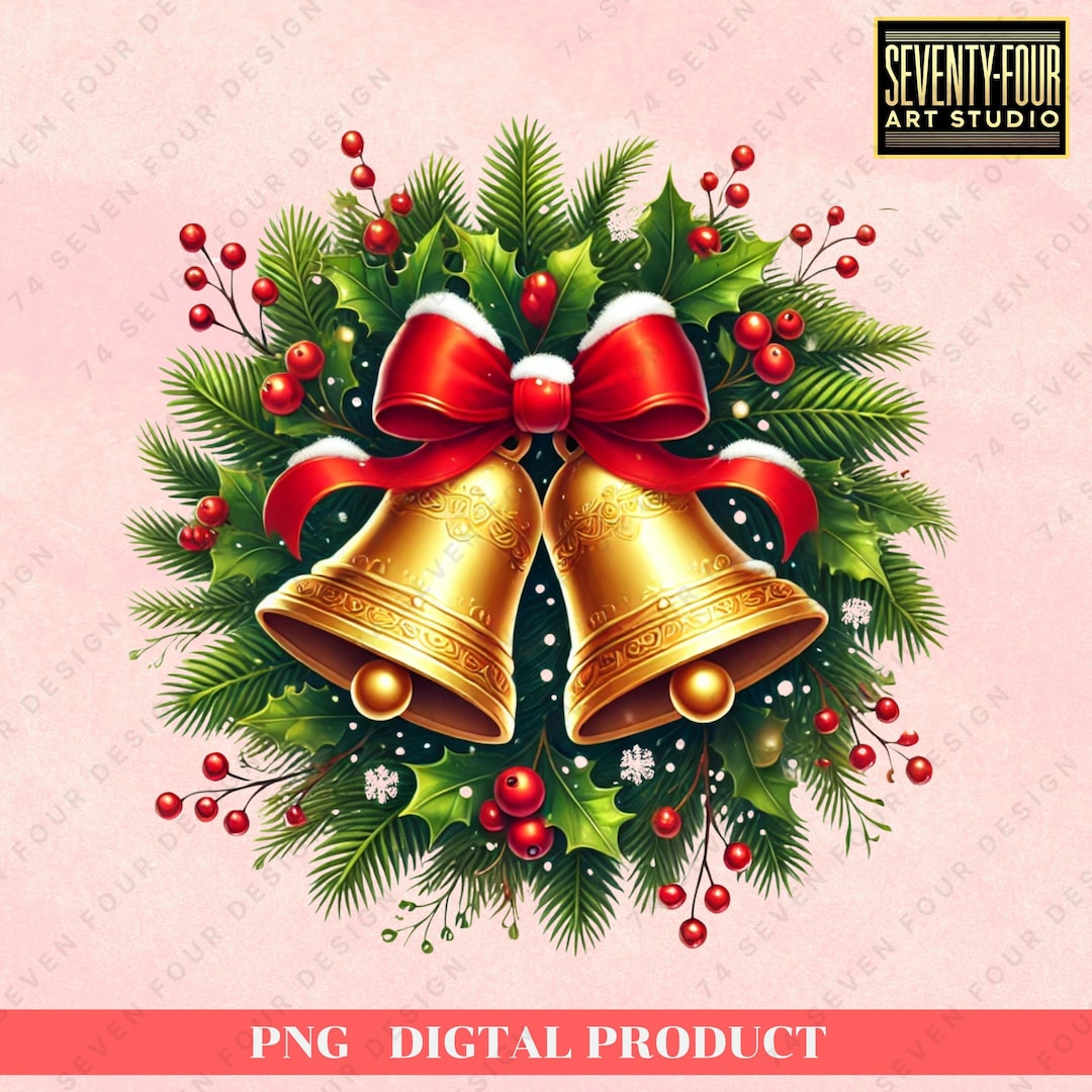 Christmas Bells PNG - Festive Holiday Clipart With Holly and Bow for ...