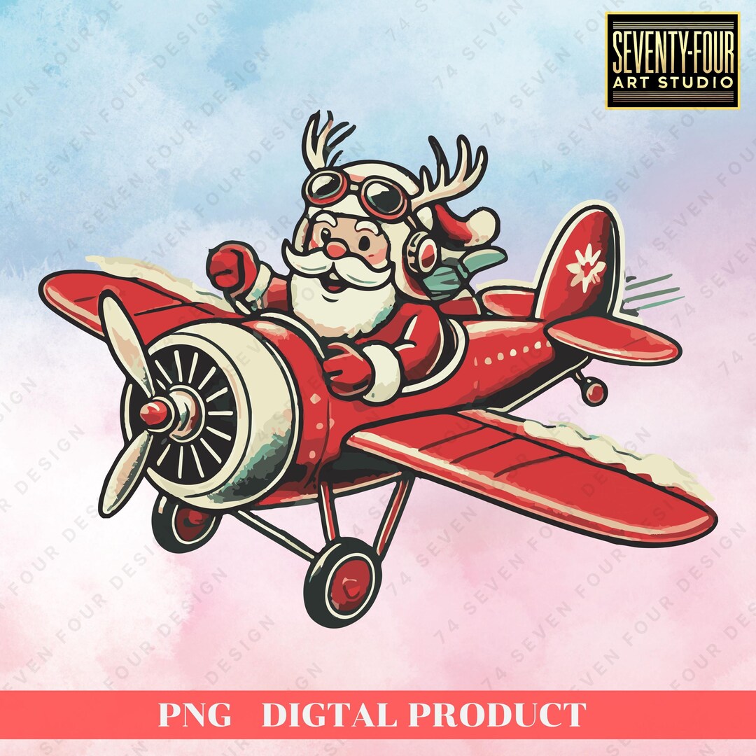 Vintage Santa Airplane PNG – Retro Christmas Clipart (digital Download ...