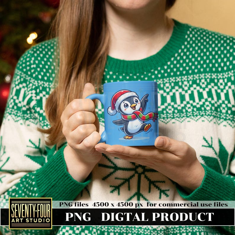 Festive Penguin With Christmas Hat and Scarf PNG Clip Art - Etsy
