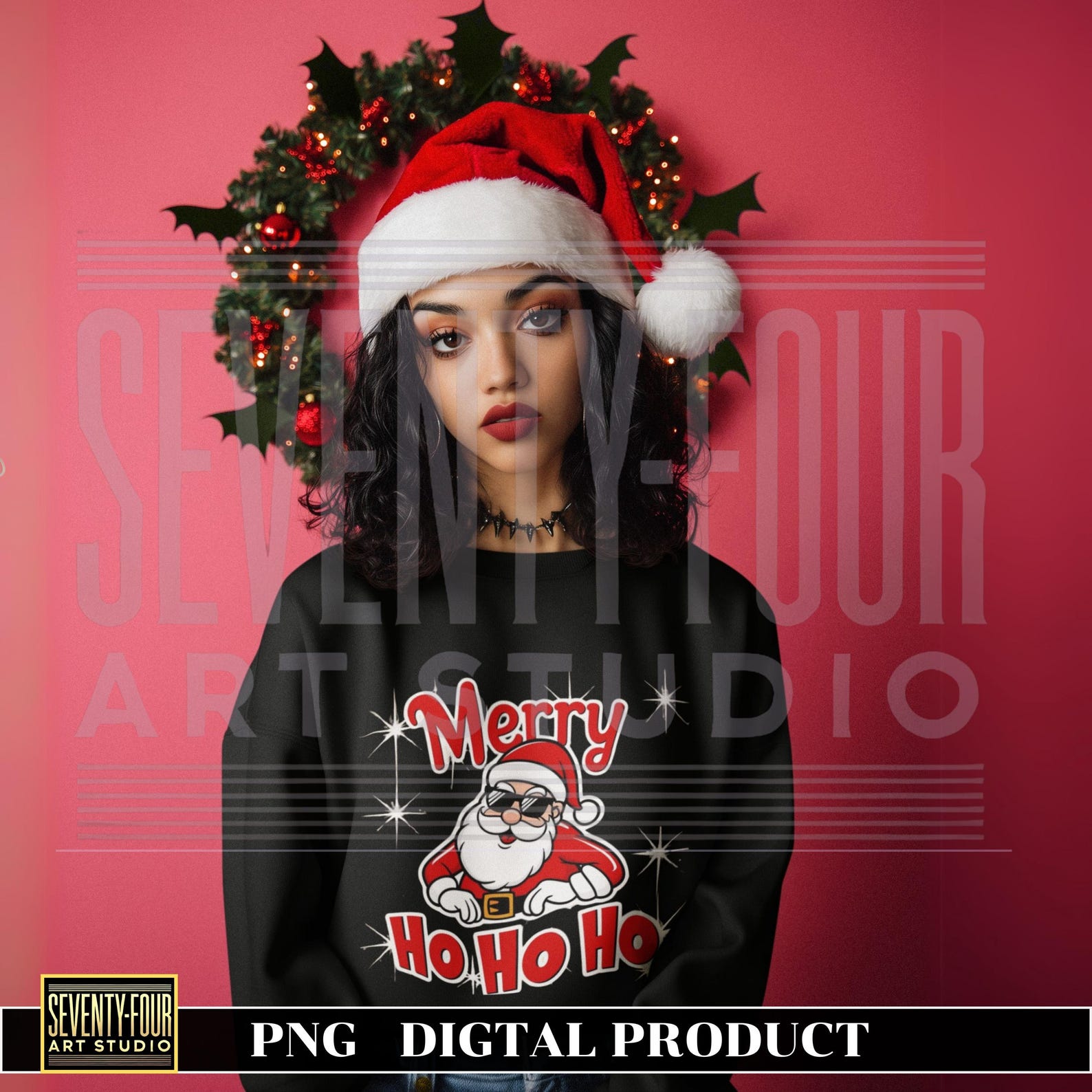 Merry Ho Ho Ho - Santa Claus With Sunglasses - Holiday Clip Art PNG - Etsy