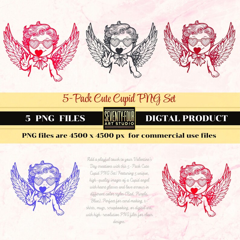5-pack Cute Cupid PNG Set – Colorful Heart Glasses Angel With Love ...