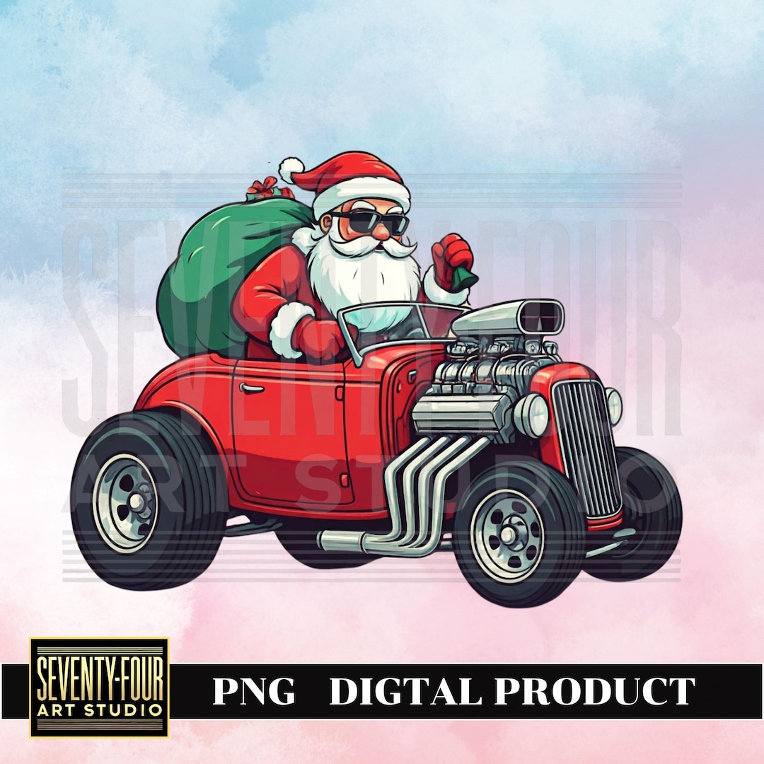 Santa Claus Hot Rod Car With Gifts Christmas PNG Clipart – Fun Holiday ...