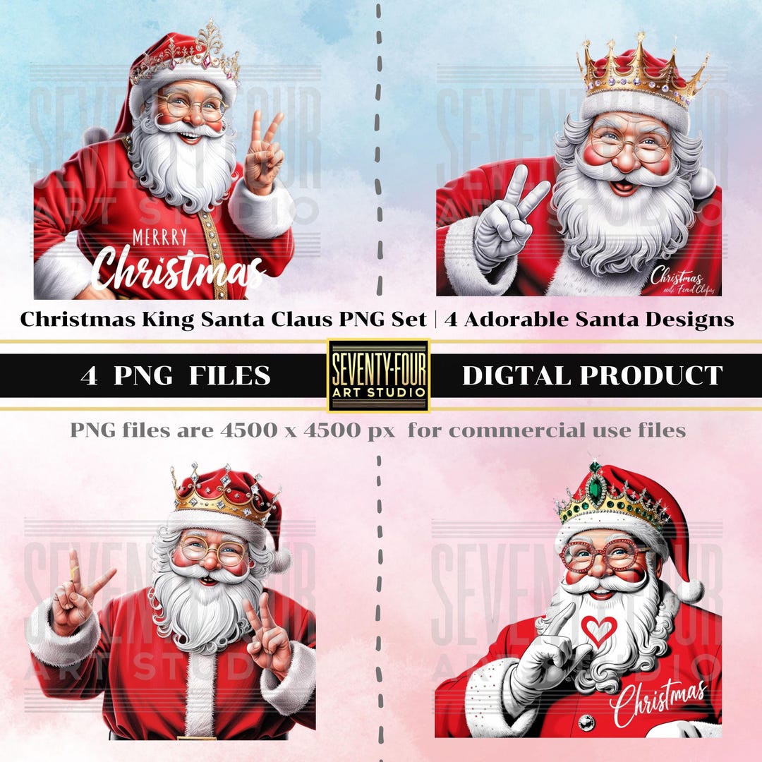 Christmas King Santa Claus PNG Set | 4 Adorable Santa Designs - Etsy