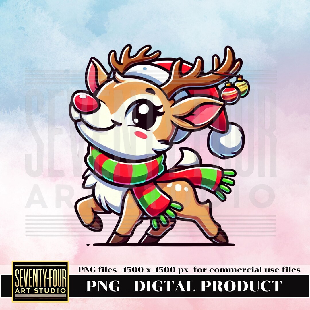 Christmas Reindeer Clipart PNG – Festive Holiday Illustration (digital ...