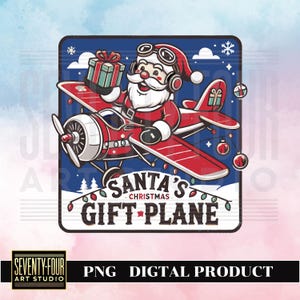 Santa’s Christmas Gift Plane - Holiday Santa With Present PNG Clip Art ...
