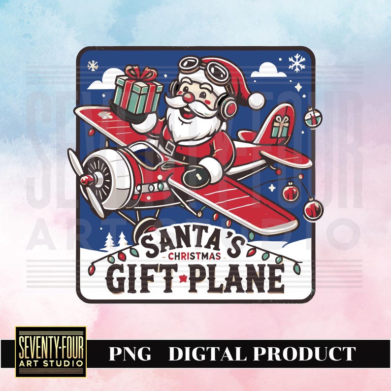 Santa’s Christmas Gift Plane - Holiday Santa With Present PNG Clip Art ...