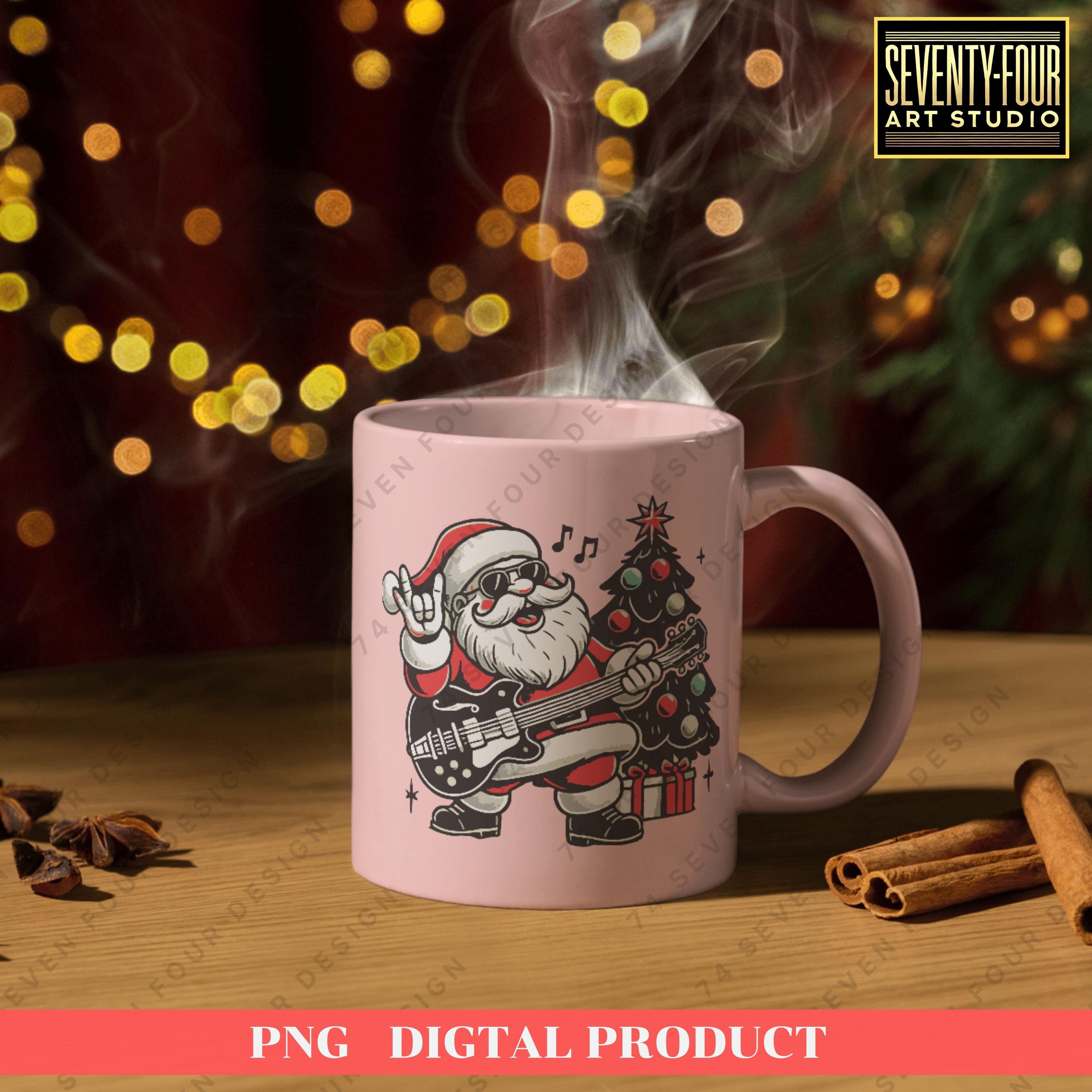 Rocking Santa Guitar PNG - Vintage Christmas Clipart for Holiday Decor ...