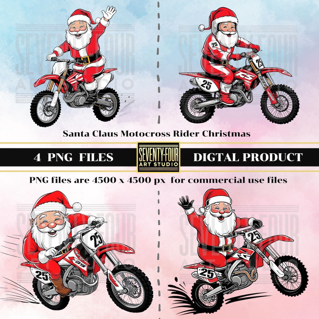 Santa Motocross PNG | Holiday Adventure Clip Art (4 PNG Files) - Etsy