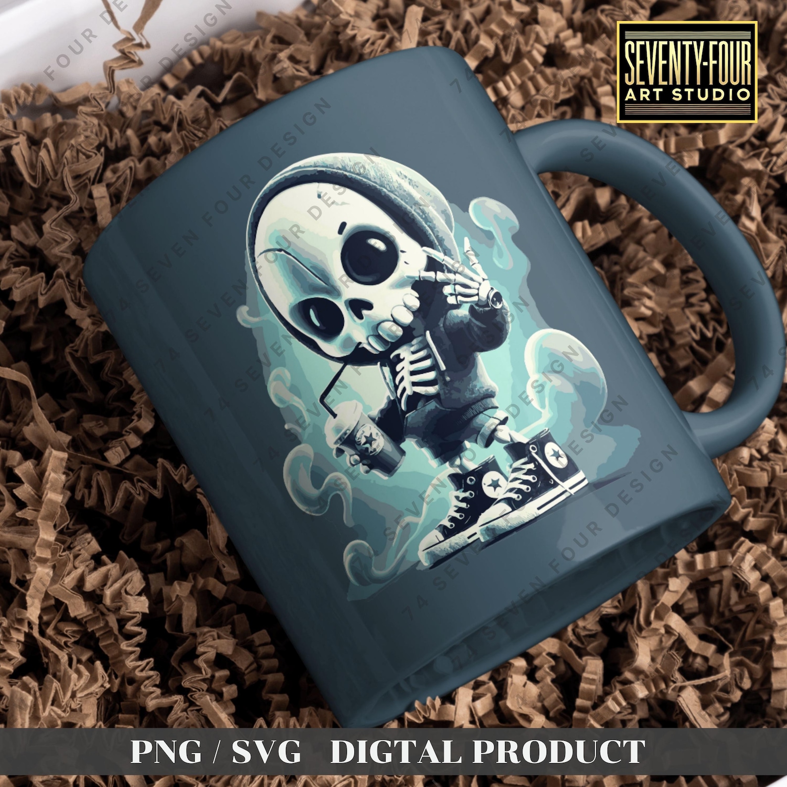 Chill Skeleton Character PNG & SVG - Cool Skeleton With Drink Clipart ...