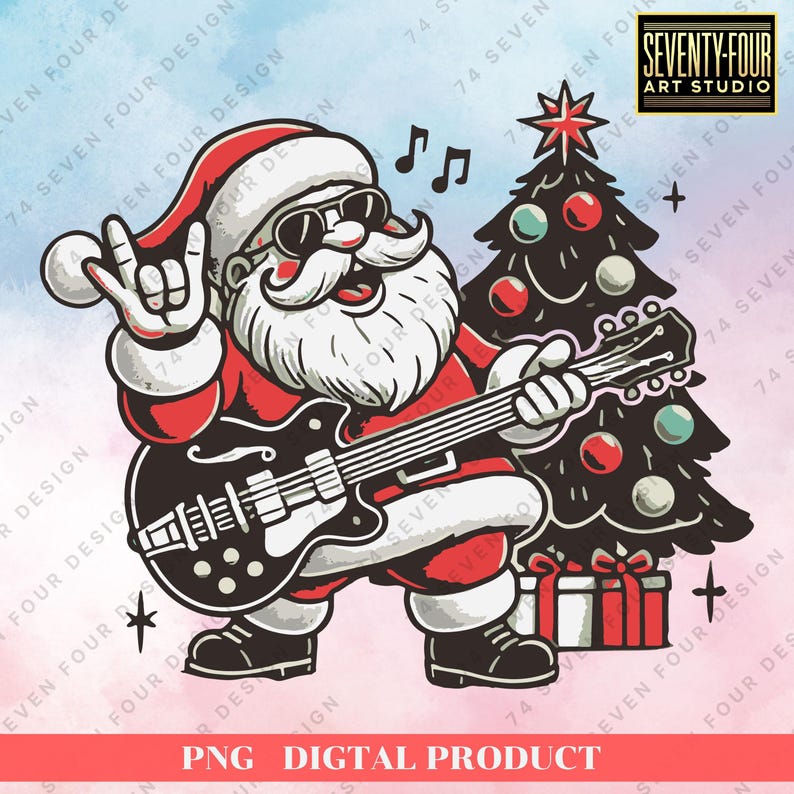 Rocking Santa Guitar PNG – Vintage Christmas Clipart (digital Download ...
