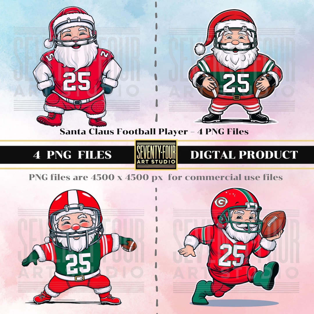 Santa Claus Football Player – 4 PNG Files for Holiday Sports Designs - Etsy