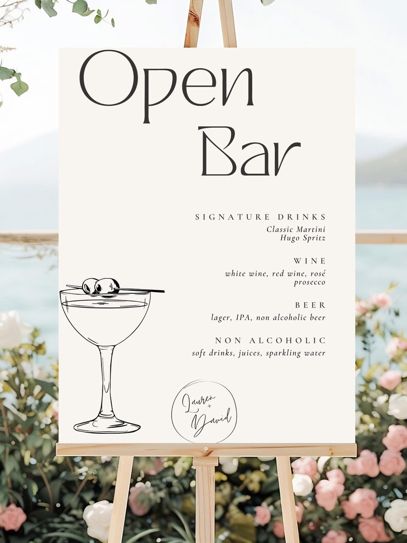 Open Bar Wedding/party Drink Template - Customizable Drink Menu - Etsy