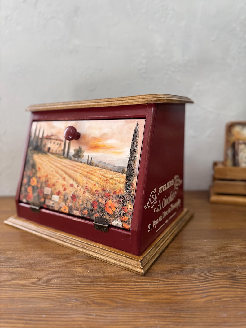 Tuscan Bread Box Large Wooden Storage Container, Italian Style Bread ...