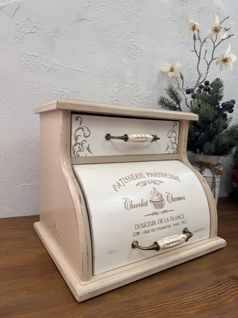 Large Wooden Bread Box in Beige Vintage Style, Family Bread Storage ...
