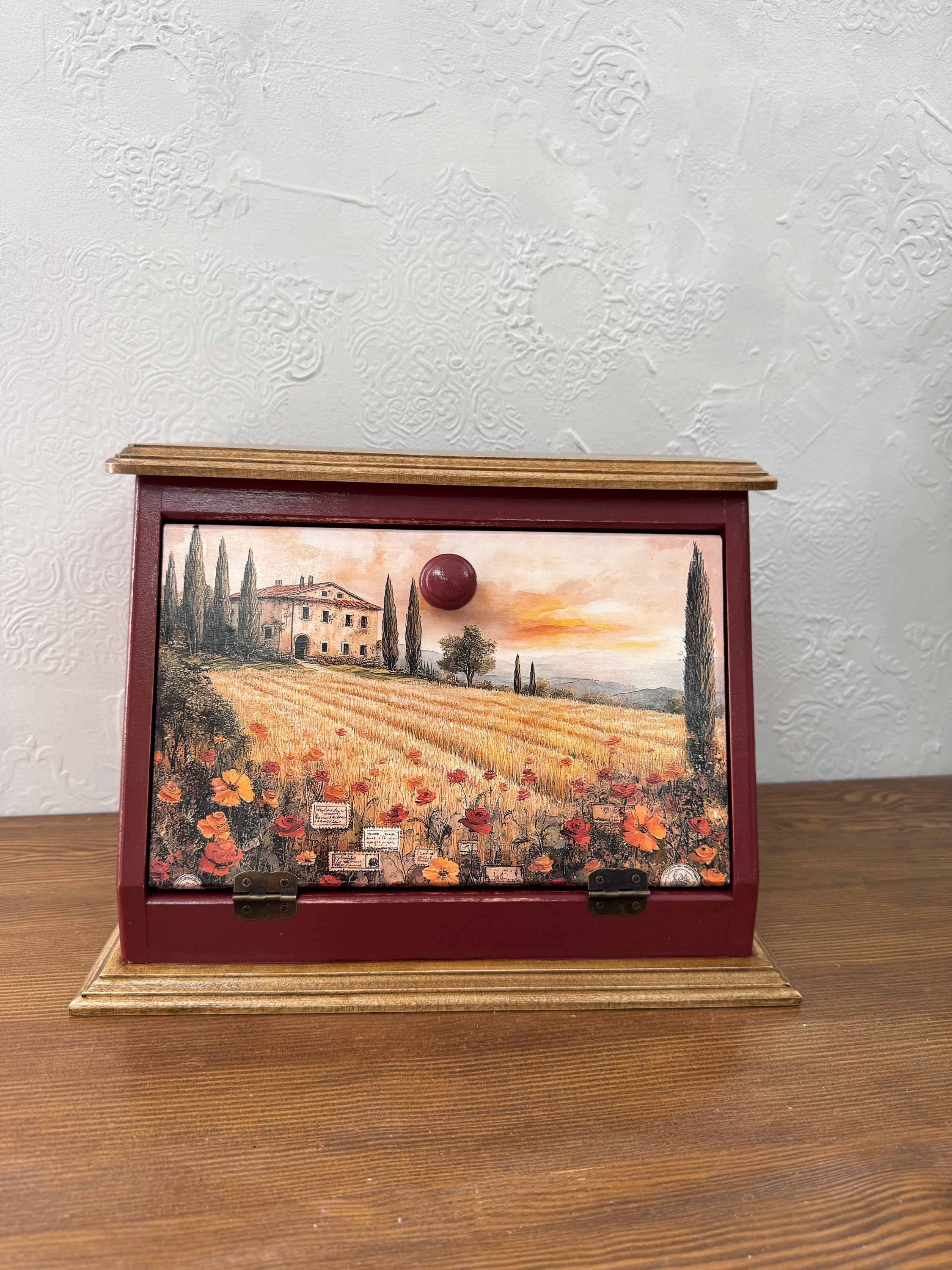 Tuscan Bread Box Large Wooden Storage Container, Italian Style Bread ...