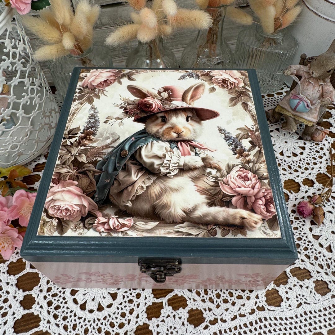 Rabbit Design Wooden Jewelry Box, Handcrafted Decorative Storage for ...