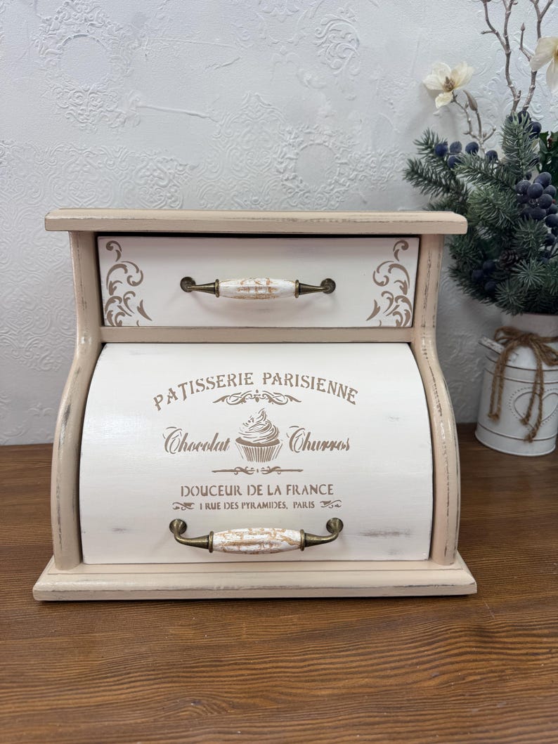 Large Wooden Bread Box in Beige Vintage Style, Family Bread Storage ...