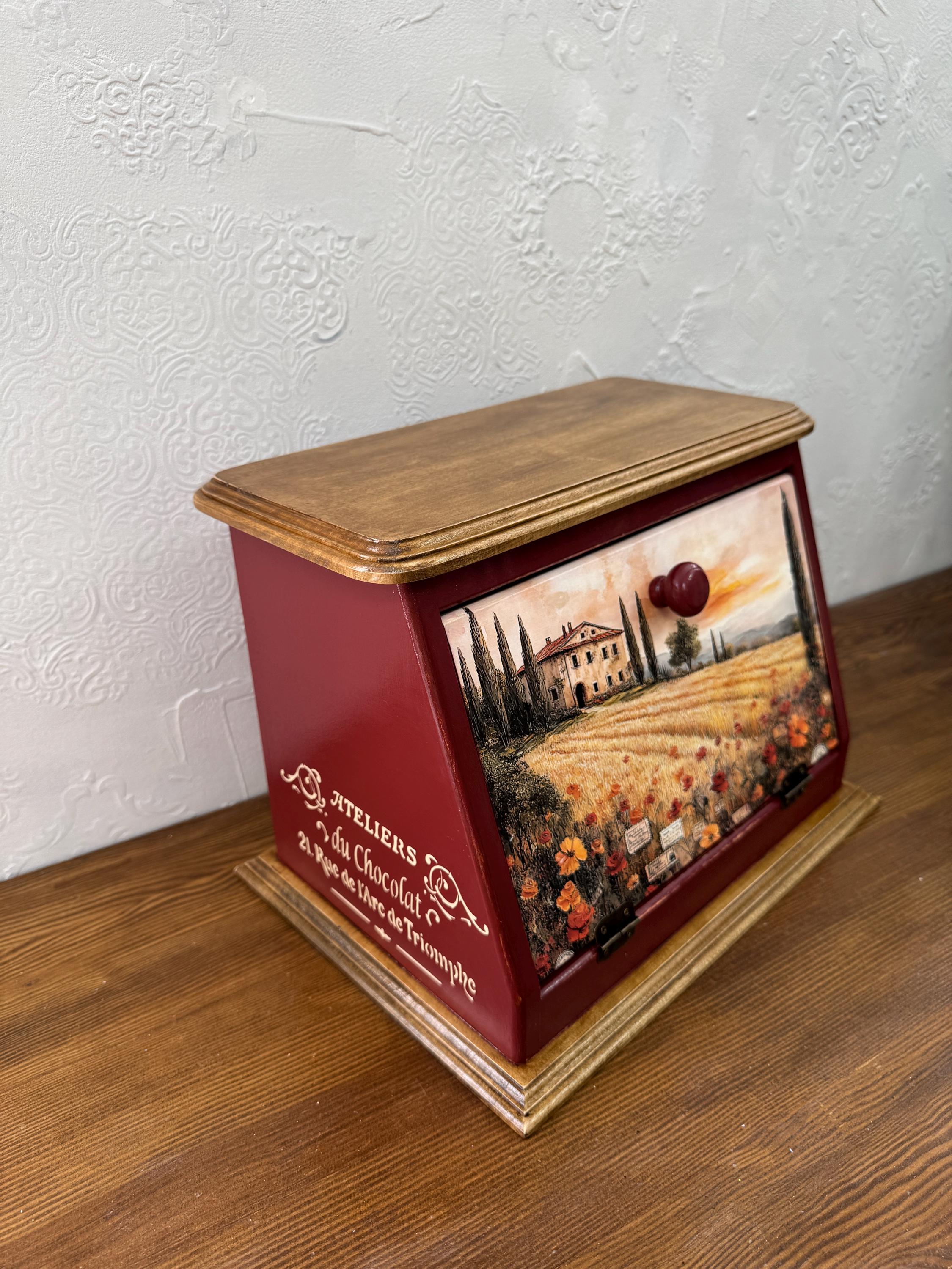 Tuscan Bread Box Large Wooden Storage Container, Italian Style Bread ...