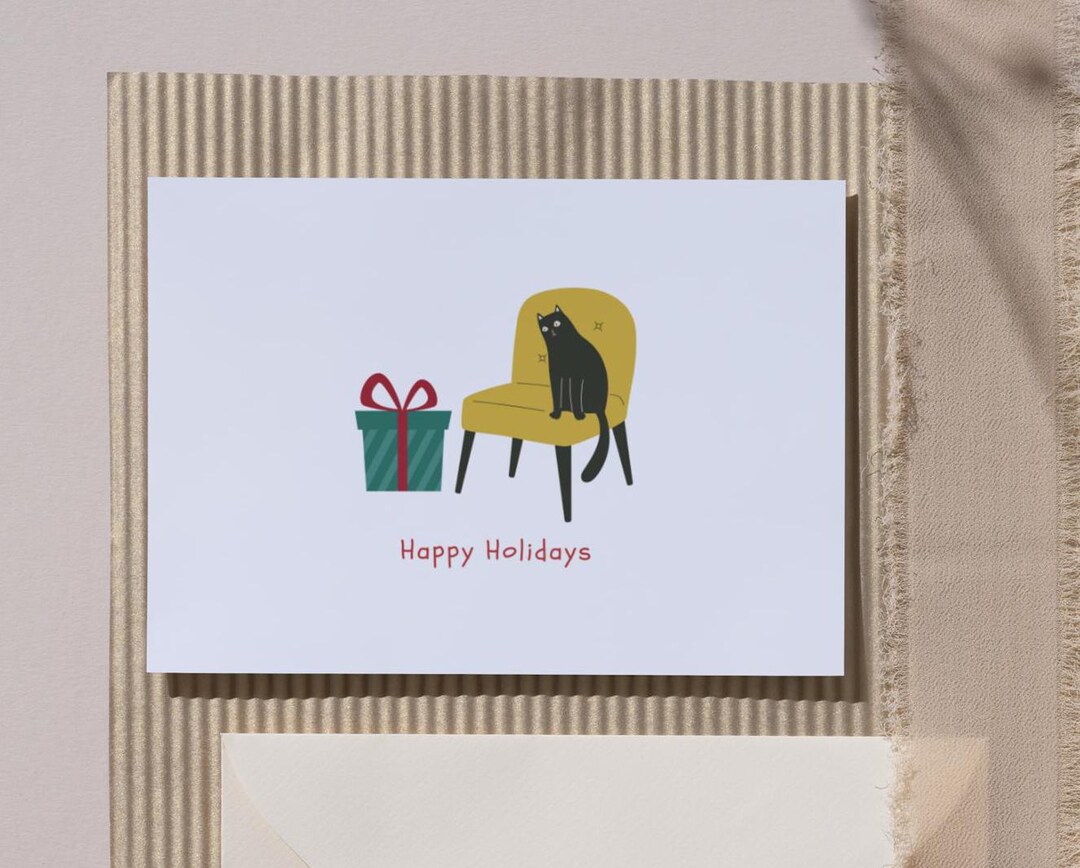 Christmas Card Christmas Cat Postcard Holiday Cat Postcard Cute Cat ...