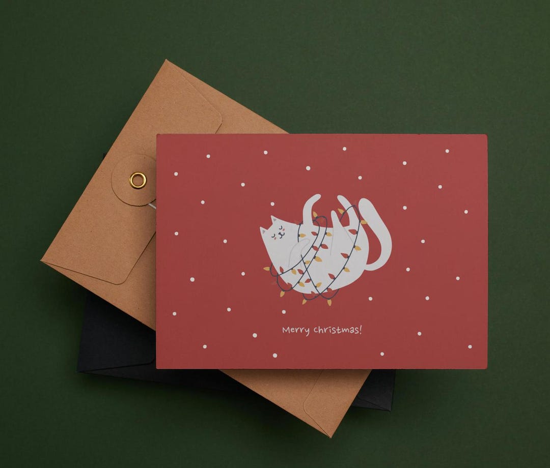 Christmas Cat Postcard Holiday Cat Postcard Cute Cat Christmas Card ...