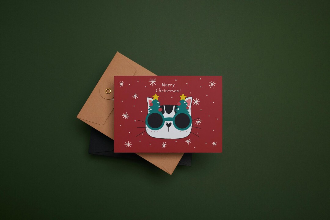 Christmas Card Christmas Cat Postcard Cat Card Holiday Cat Postcard ...