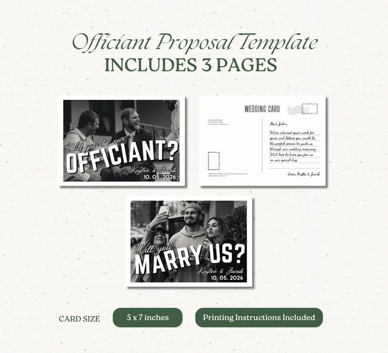 Retro Officiant Proposal Card: Minimalist Wedding Photo (canva Template ...