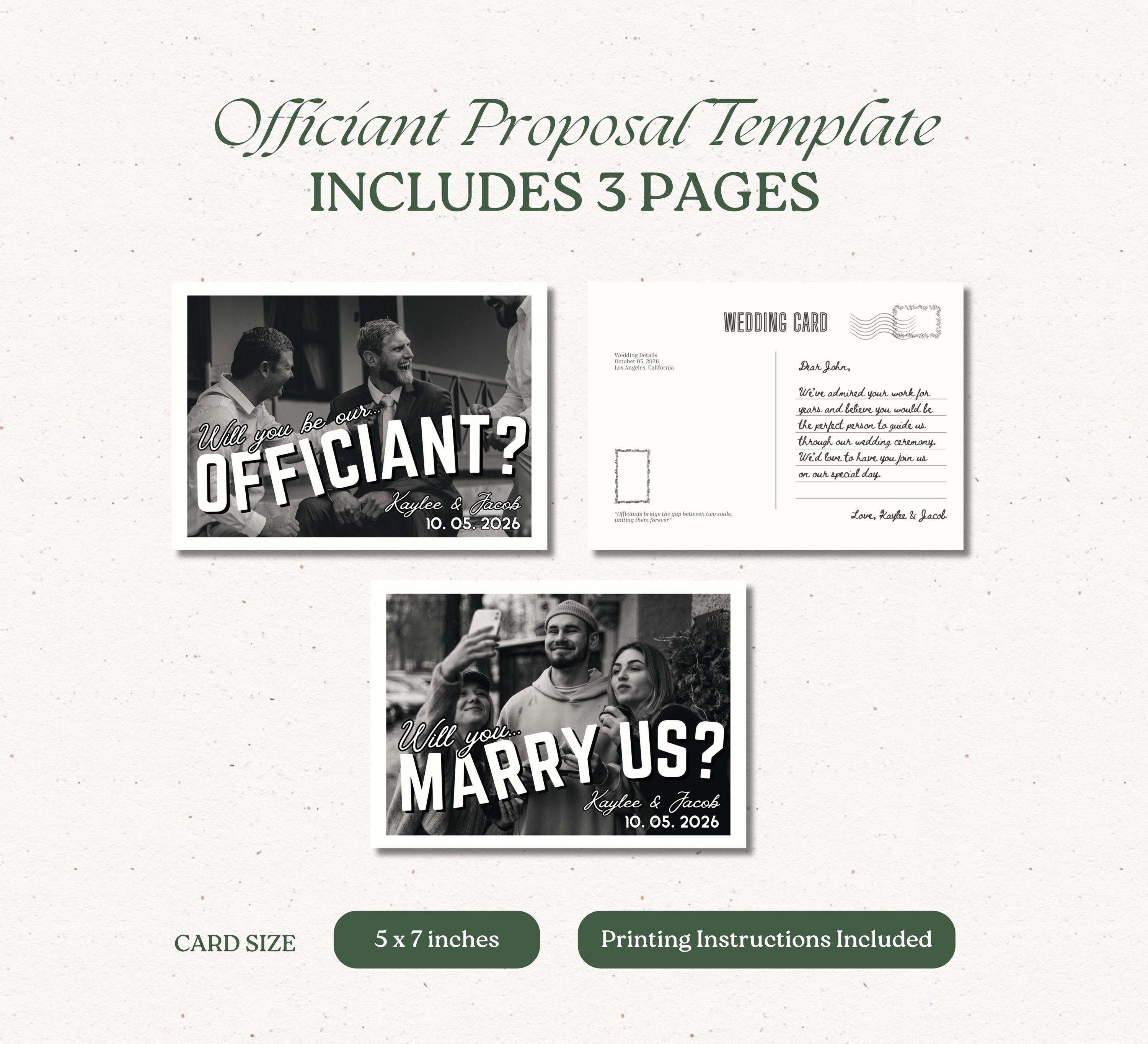 Retro Officiant Proposal Card: Minimalist Wedding Photo (canva Template ...
