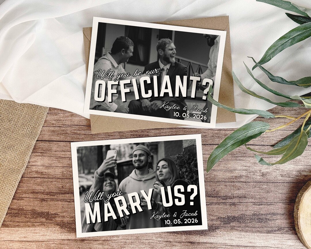 Retro Officiant Proposal Card: Minimalist Wedding Photo (canva Template ...