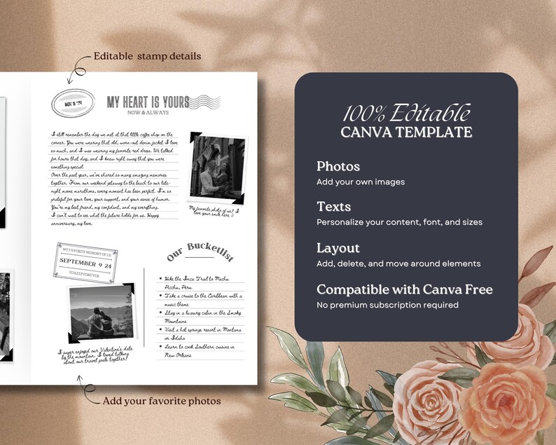 Retro Anniversary Card Template: Polaroid Photo Design (canva Editable ...