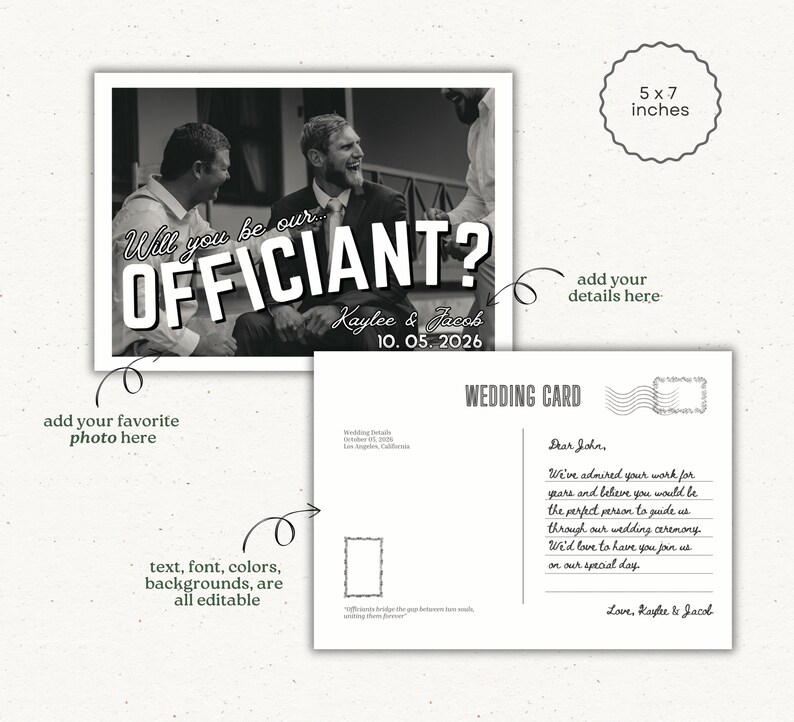 Retro Officiant Proposal Card: Minimalist Wedding Photo (canva Template ...