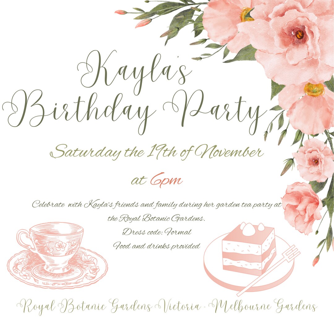 Birthday Invitation Garden Tea Party Invitation Template - Etsy