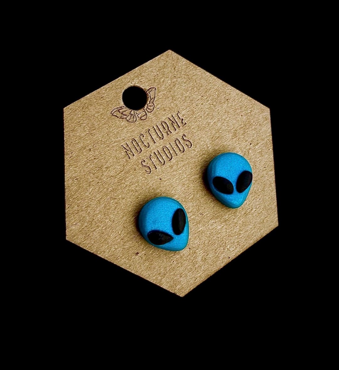 Ultramarine Blue Alien Head Polymer Clay Earring Studs - Etsy