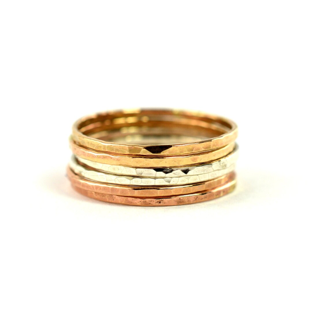 Mix Metal Stackable Rings Set of 6 Hammered Stacking Rings - Etsy