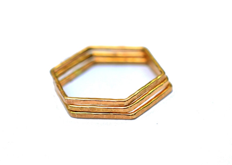 Gold Hexagon Ring Set of 3, Hammered Honeycomb Ring - Etsy