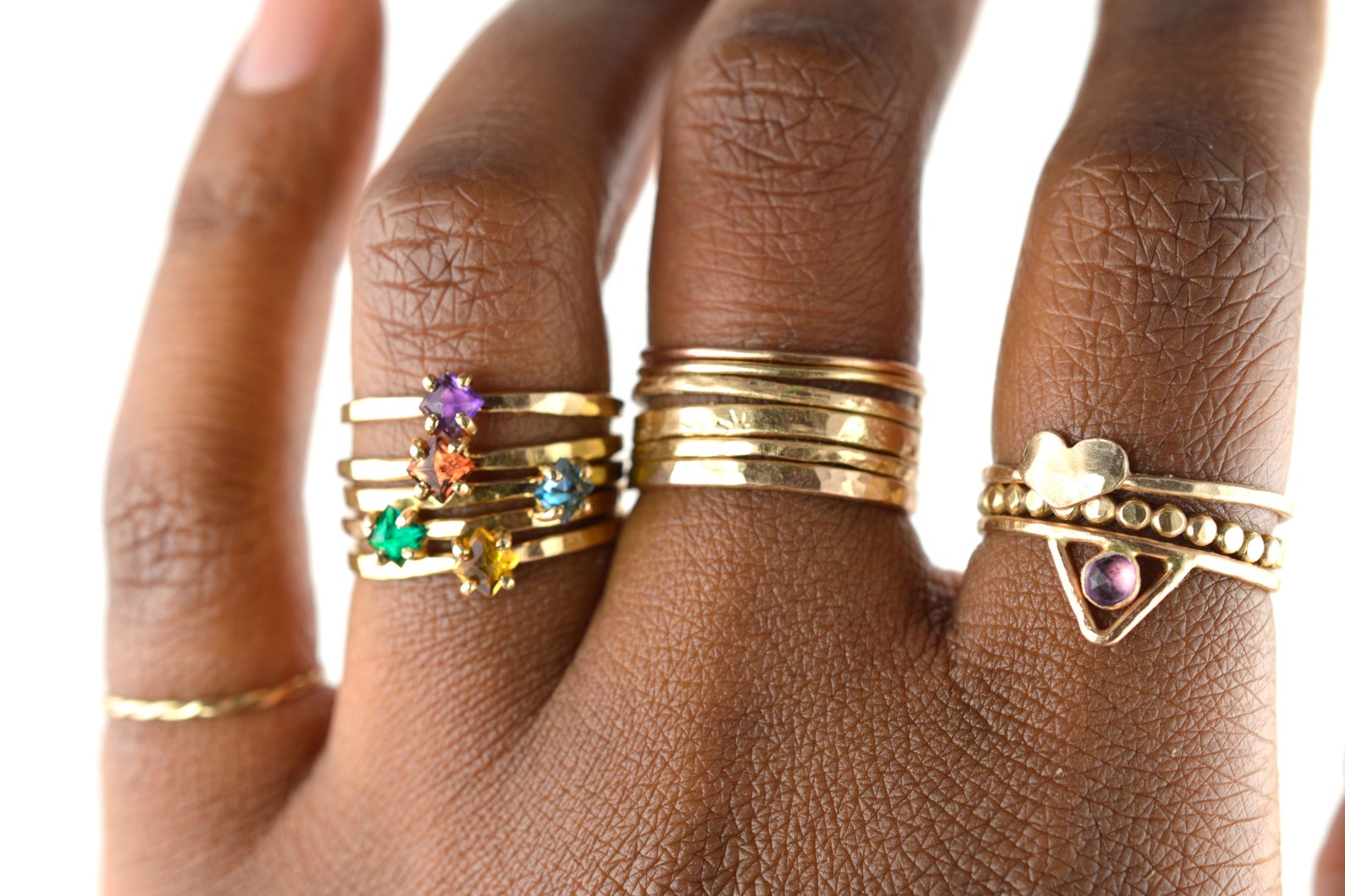 Princess Cut Birthstone Ring, Square Cut Gemstone Stacking Ring, SINGLE ...