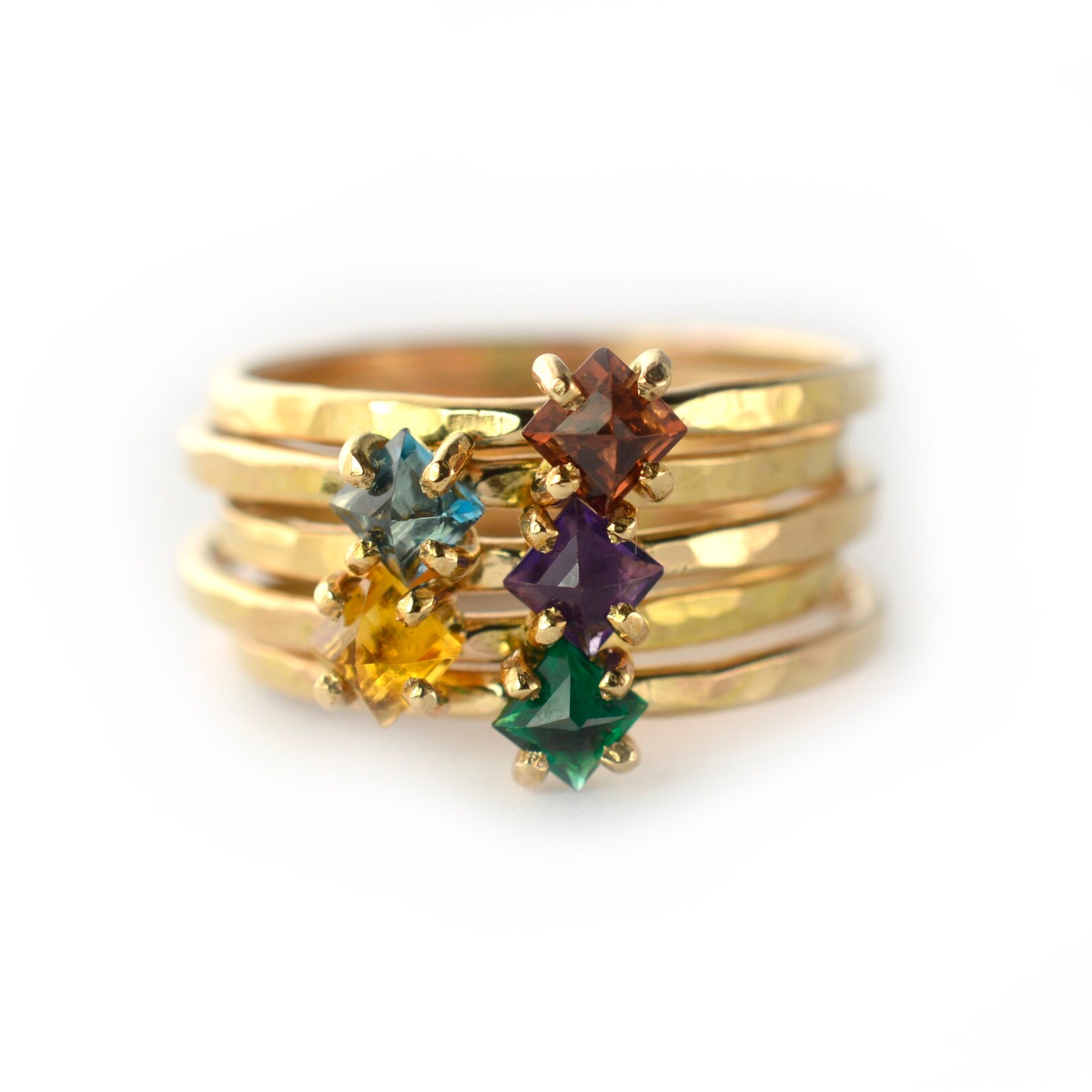 Princess Cut Birthstone Ring, Square Cut Gemstone Stacking Ring, SINGLE ...