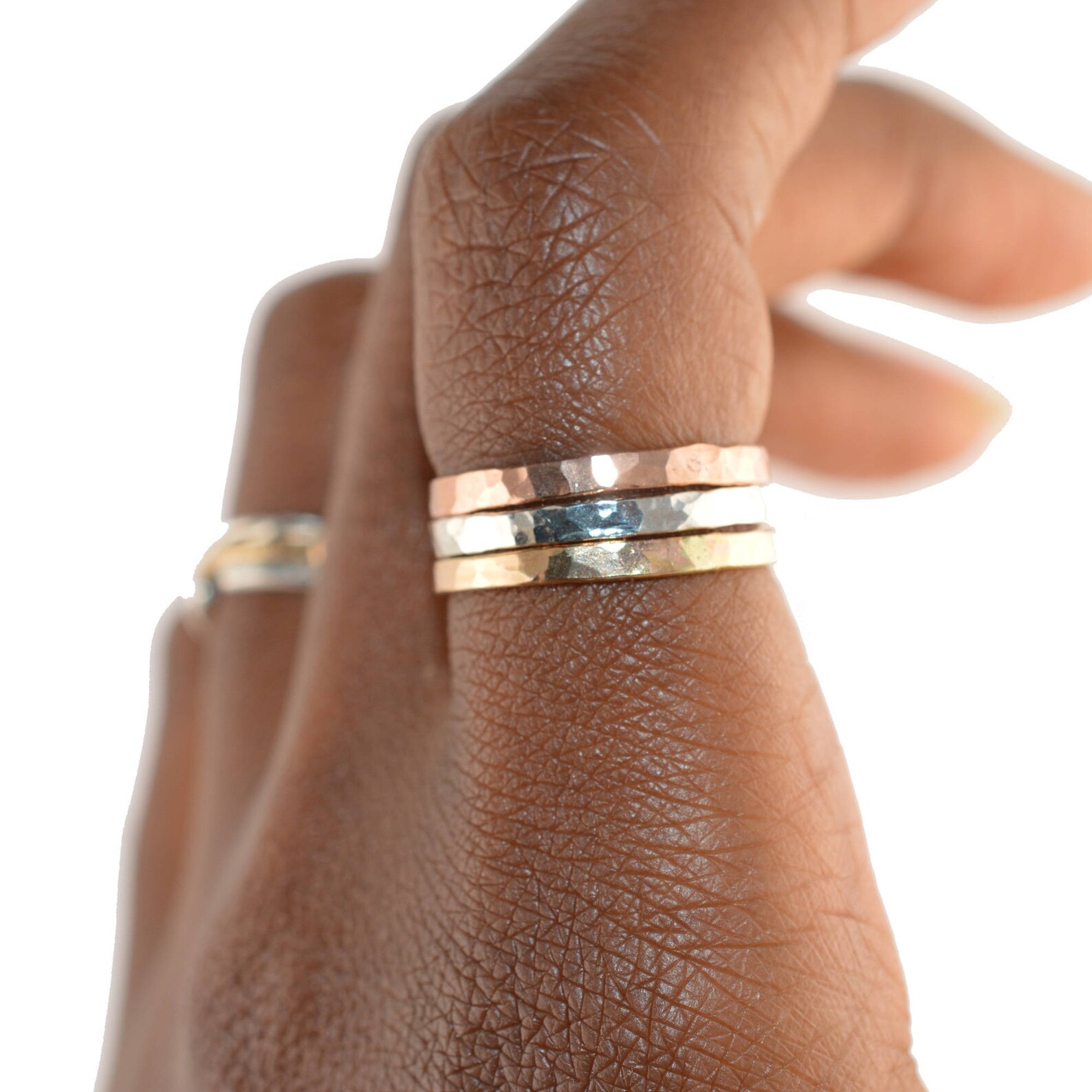 Thick Stackable Rings Set of 3, Rose, Silver, Gold Stacking Rings HSR14 ...