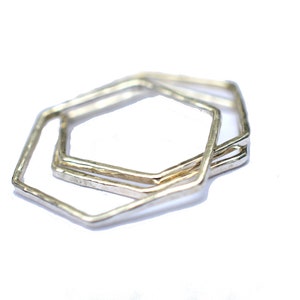 Hexagon Mixed Metal Rings Set of 3, Hammered Stacking Rings - Etsy