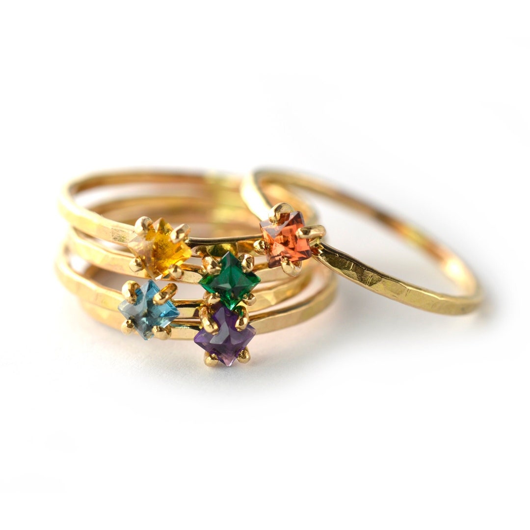 Princess Cut Birthstone Ring, Square Cut Gemstone Stacking Ring, SINGLE ...