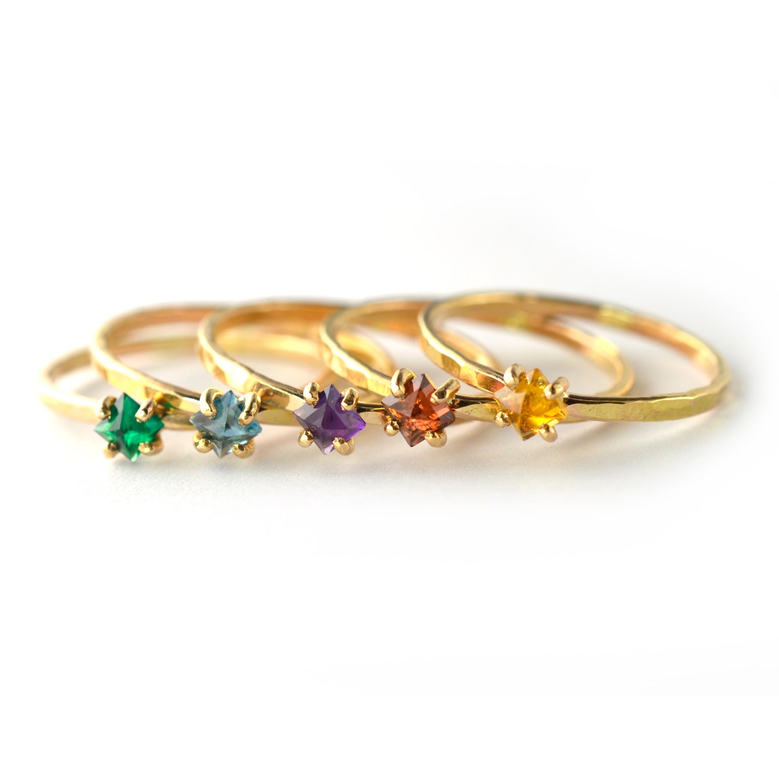 Princess Cut Birthstone Ring, Square Cut Gemstone Stacking Ring, SINGLE ...