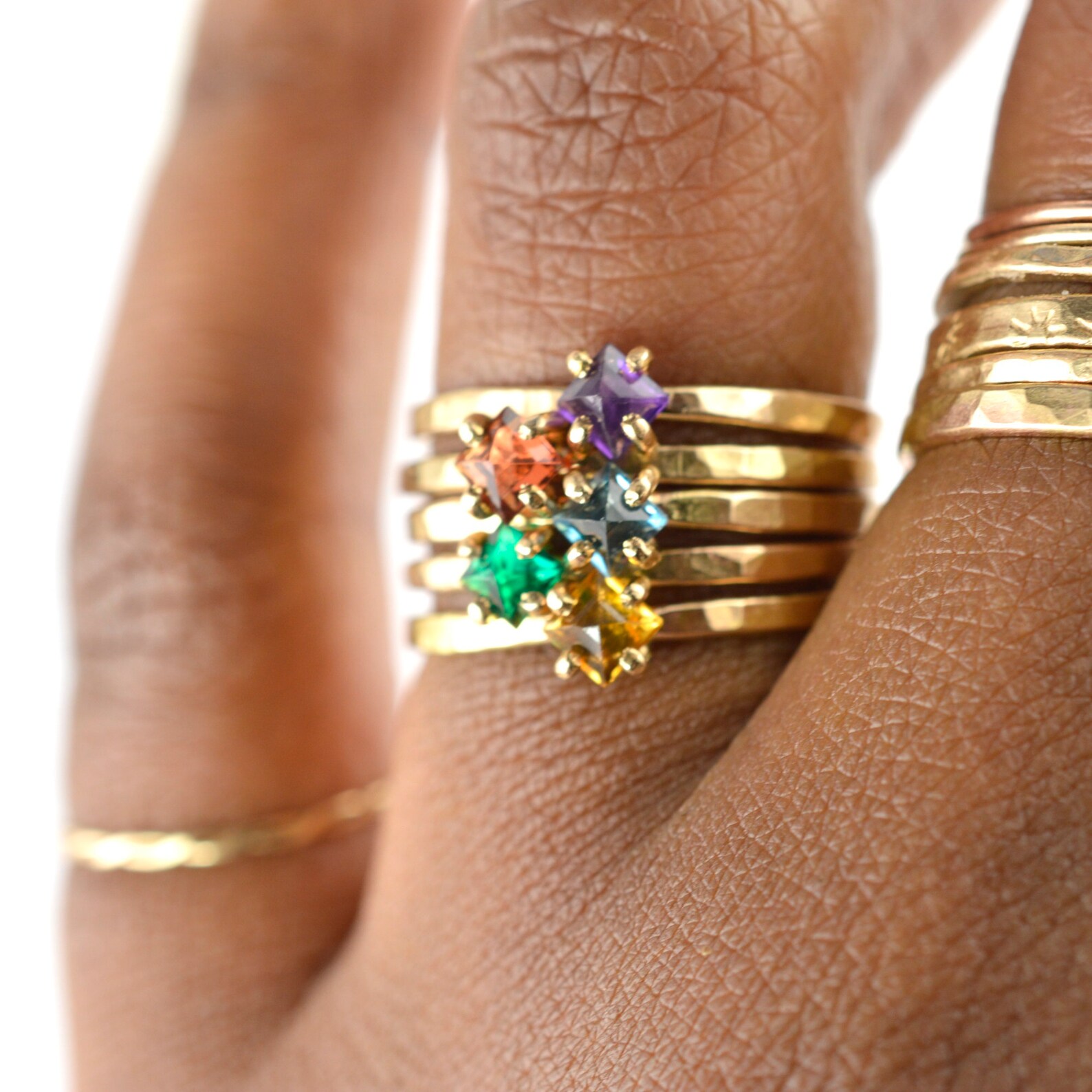 Princess Cut Birthstone Ring, Square Cut Gemstone Stacking Ring, SINGLE ...