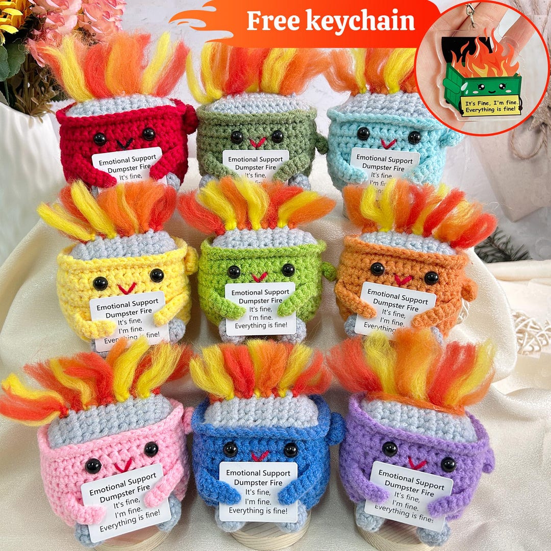Crochet Emotional Support Dumpster Fire,burning Trash Can,personalized ...