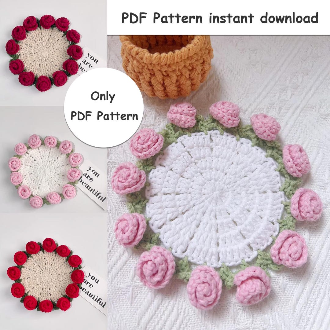 Handmade Crochet Rose Flower Coaster Pattern,pdf Pattern&video ...