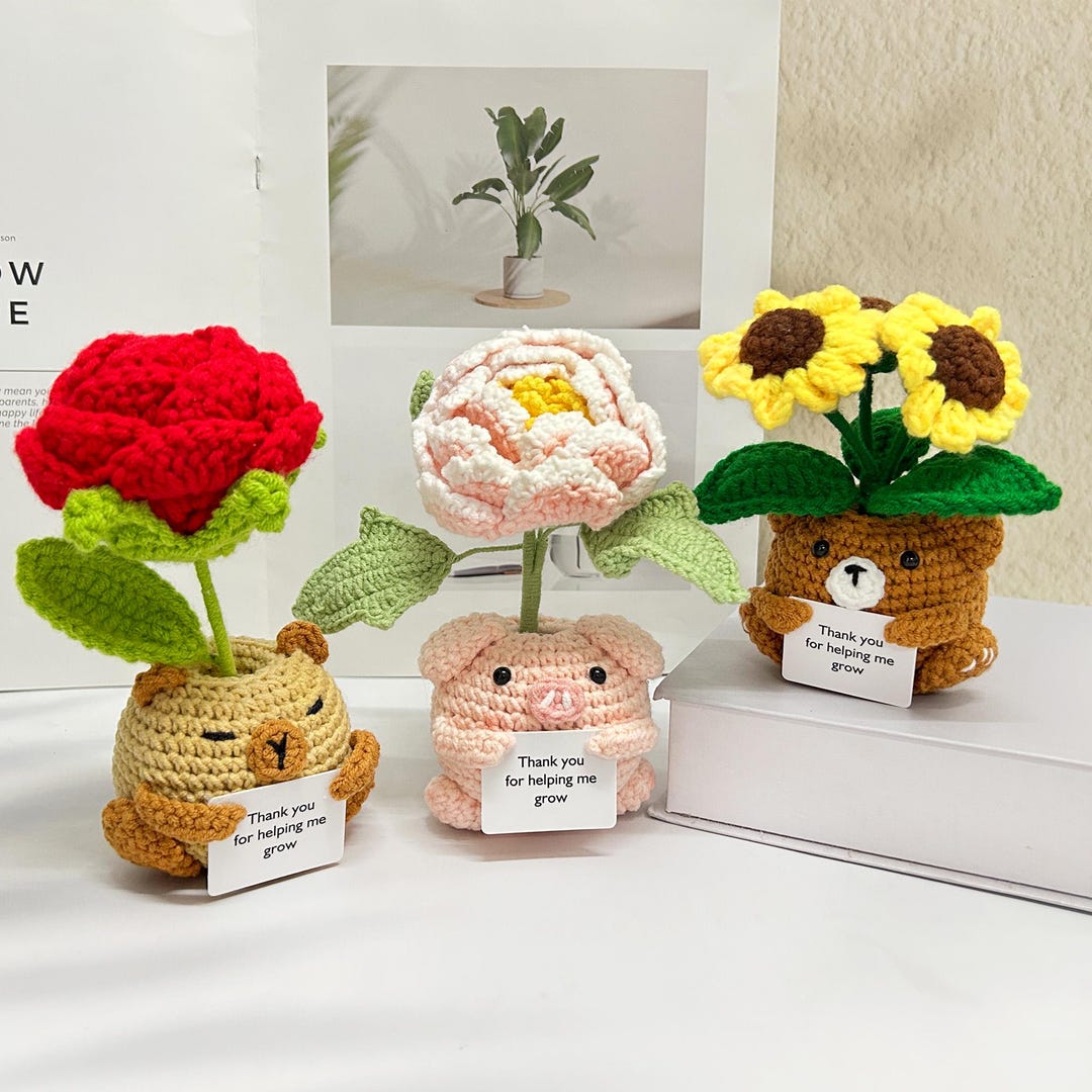 Handmade Crochet Animal Potted Plants,flower Animal Pots,flower Pot ...