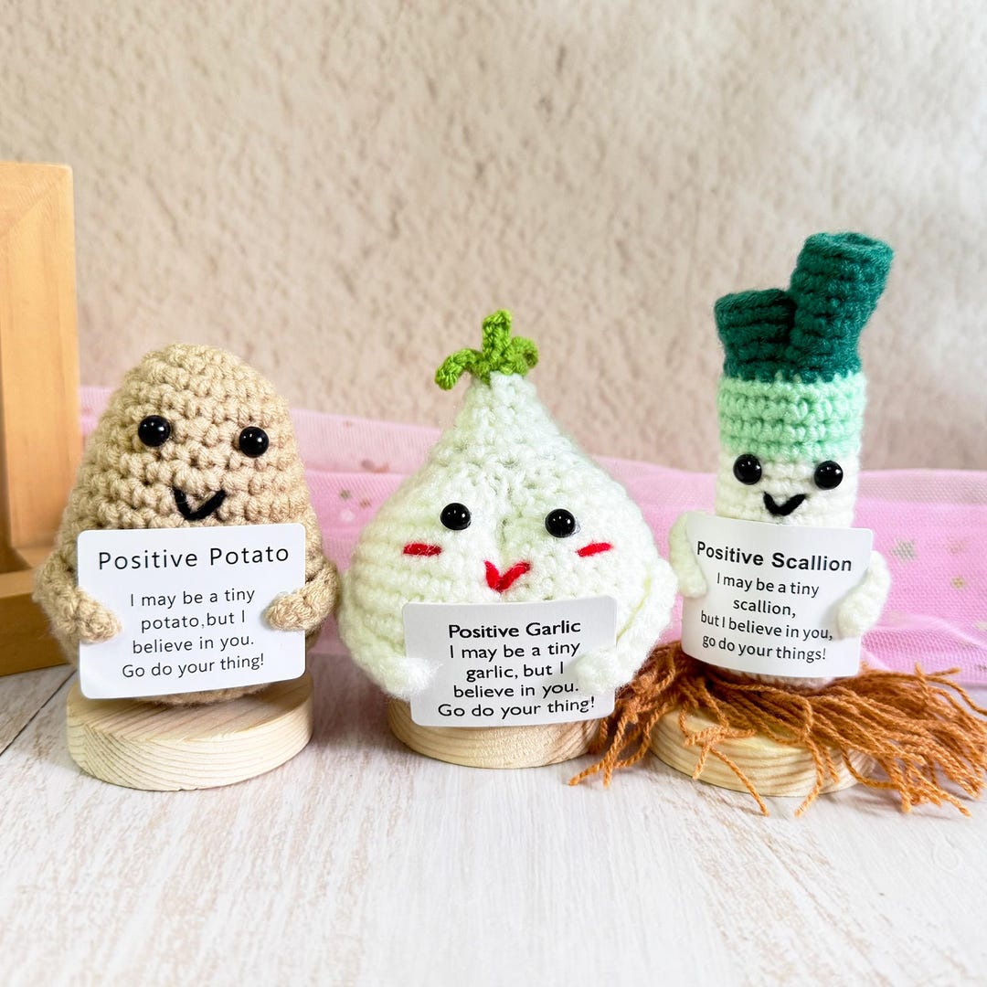 Positive Crochet Potato/garlic/scallion,emotional Support Plants ...