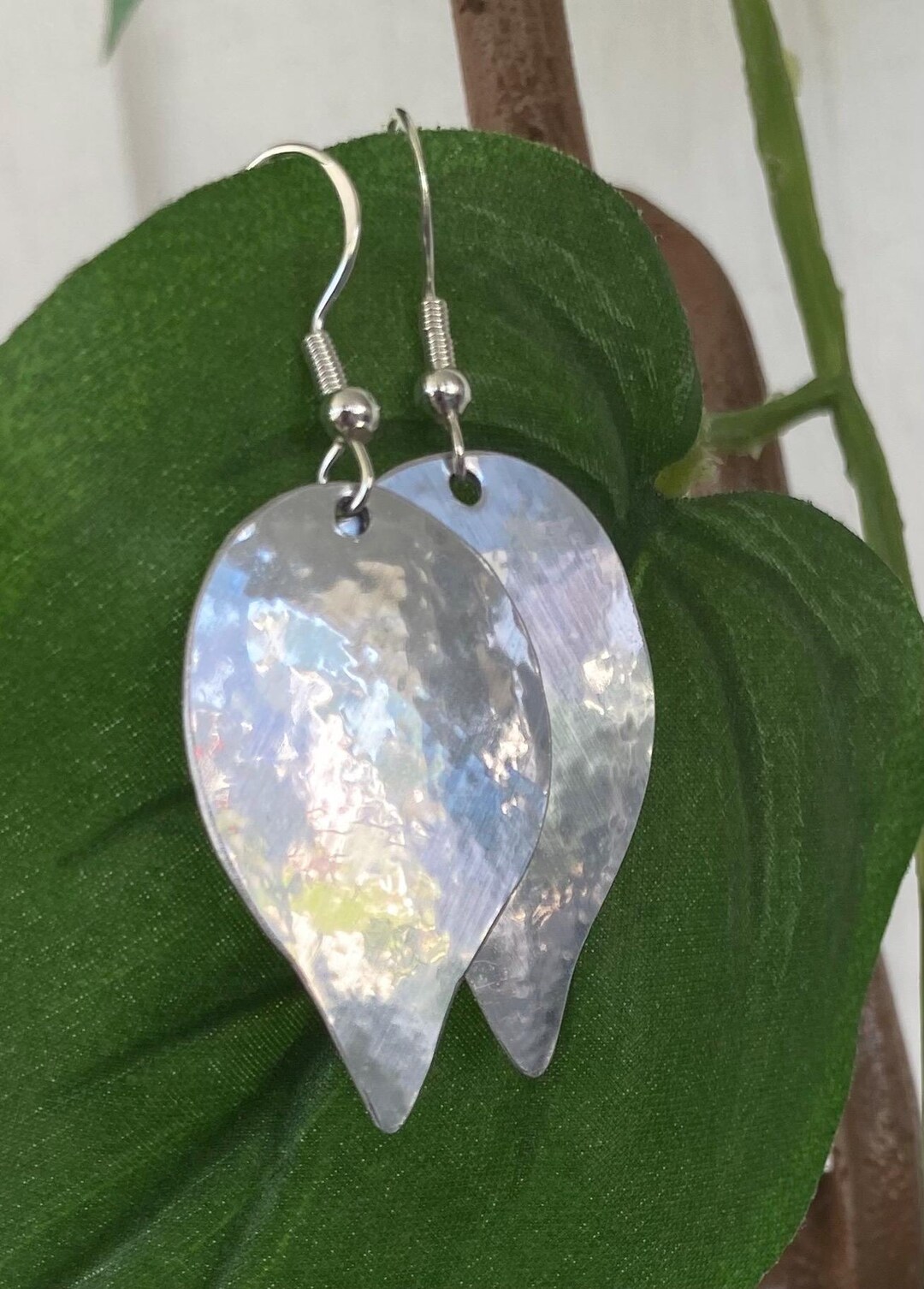 Tracy Shiny Silver Aluminum Small Leaf Dangles. - Etsy