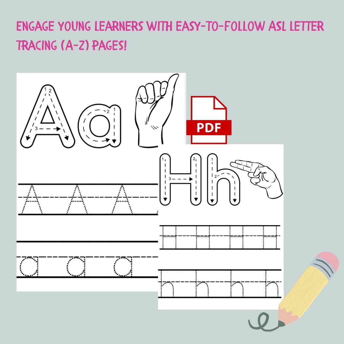 ASL Letter Tracing Worksheets Set Digital Download for All 26 Letters ...