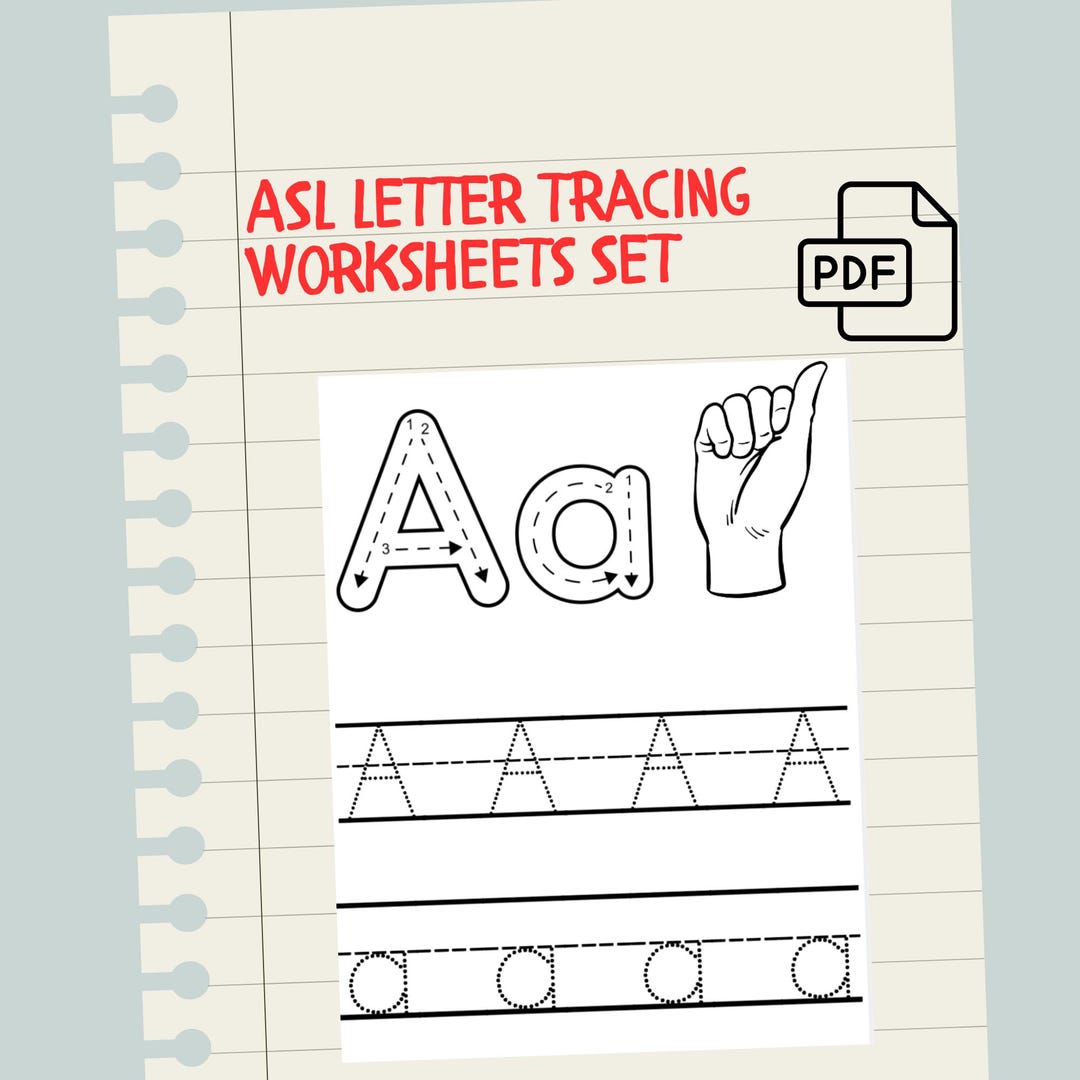ASL Letter Tracing Worksheets Set - Digital Download for All 26 Letters ...