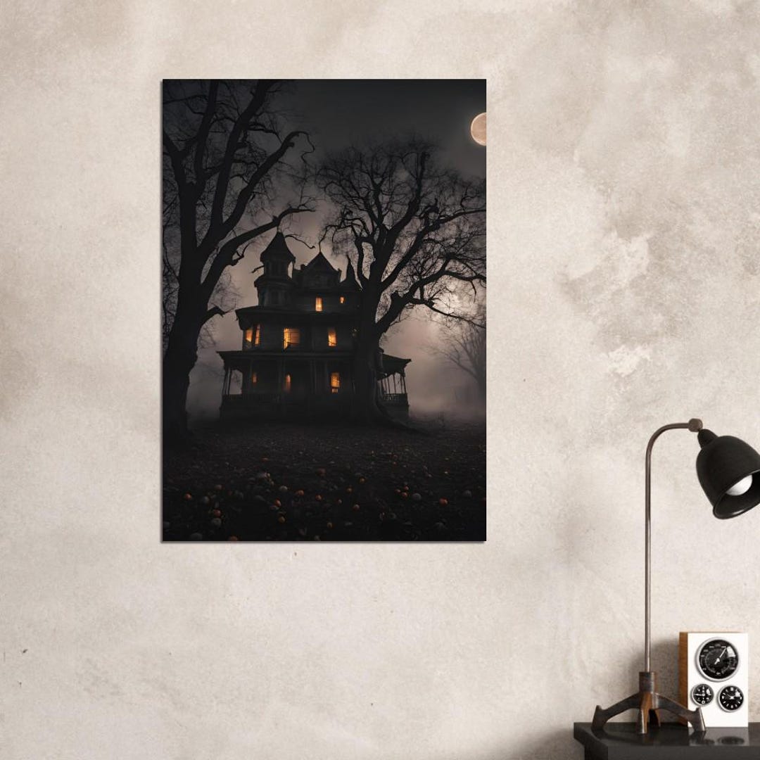 Gloomy Grove Ghost House Halloween Themed Metal Poster - Etsy